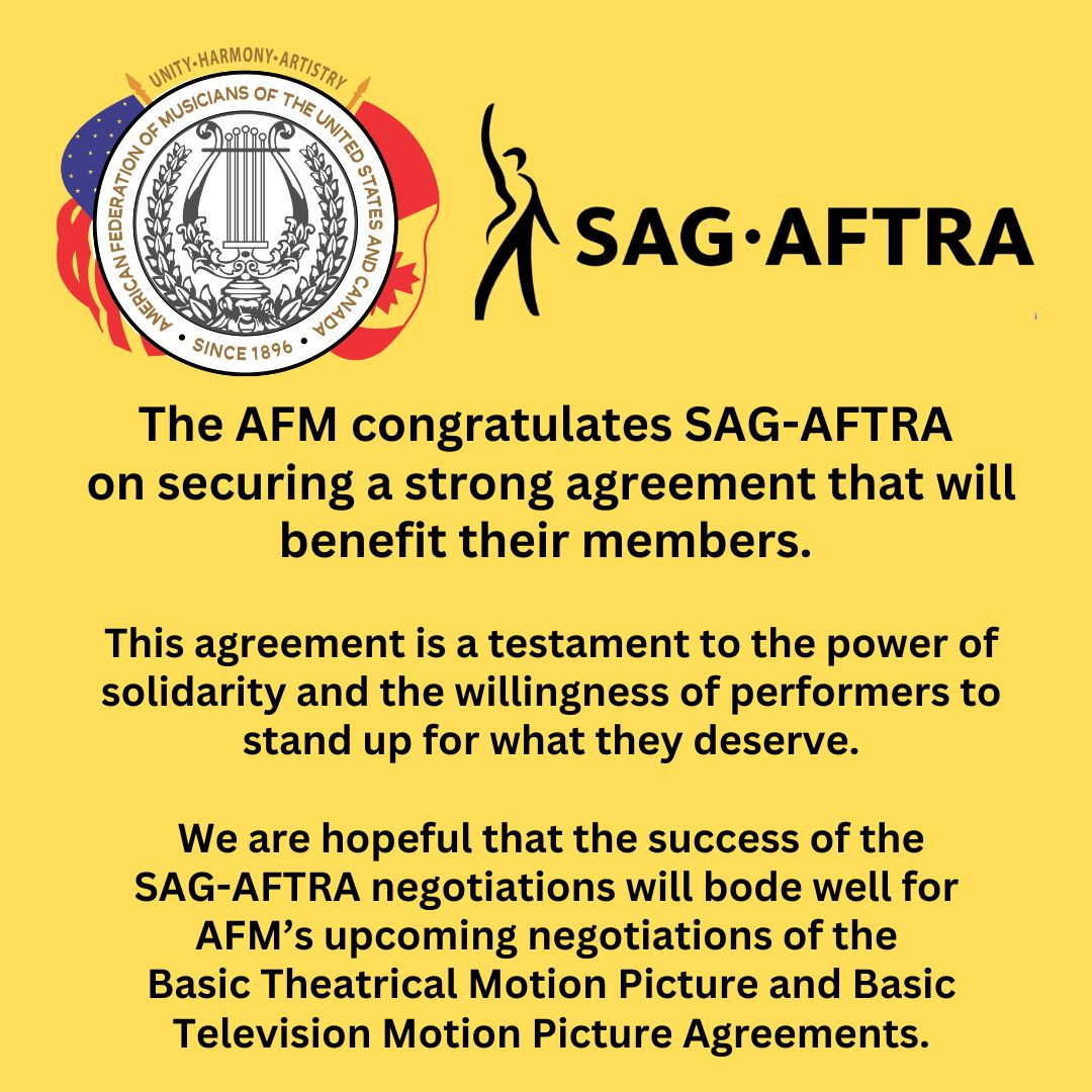 AFM Congratulates SAG-AFTRA on Agreement with AMPTP - American ...